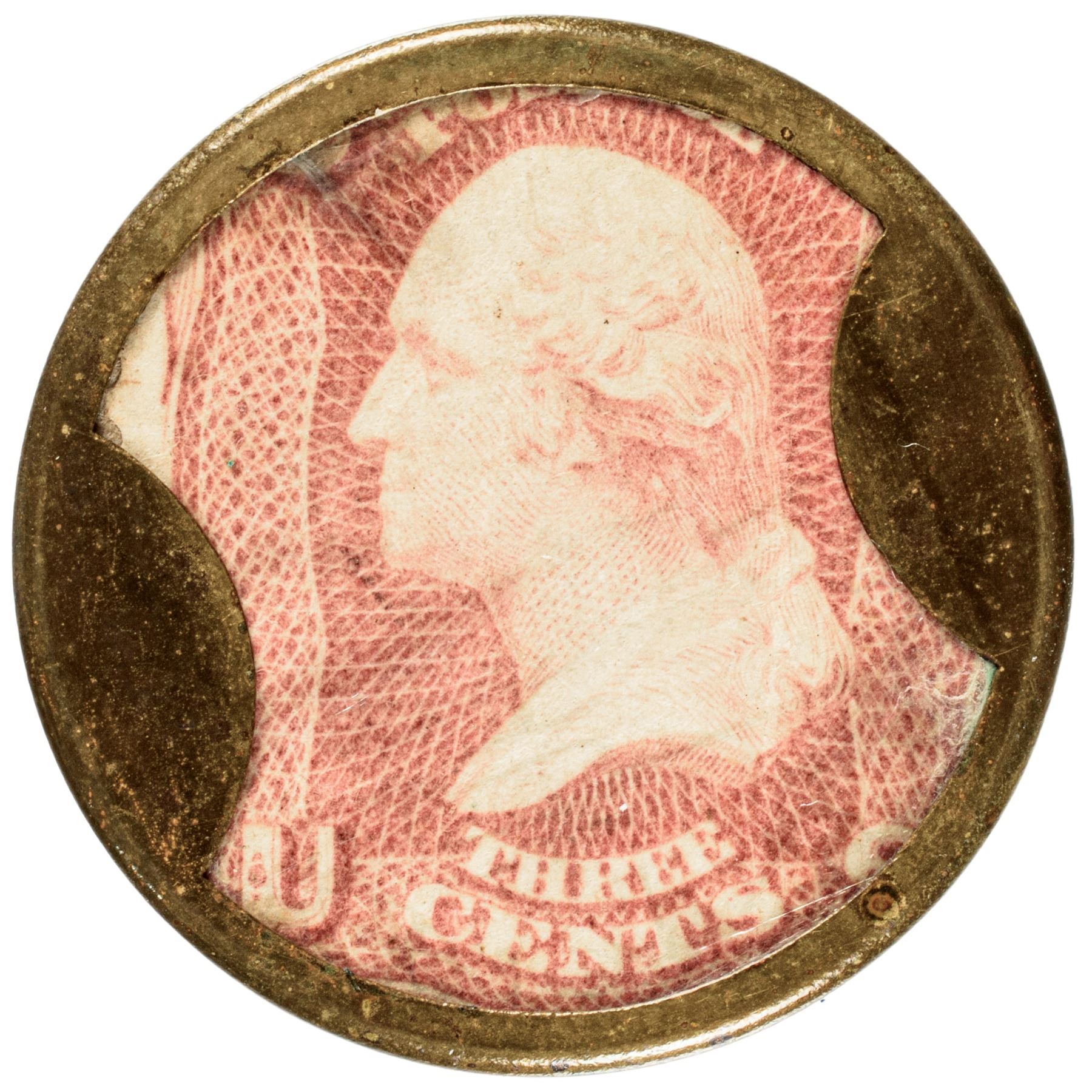 1862 Civil War Encased Postage Stamp Currency, 3¢, BROWNS BRONCHIAL ...