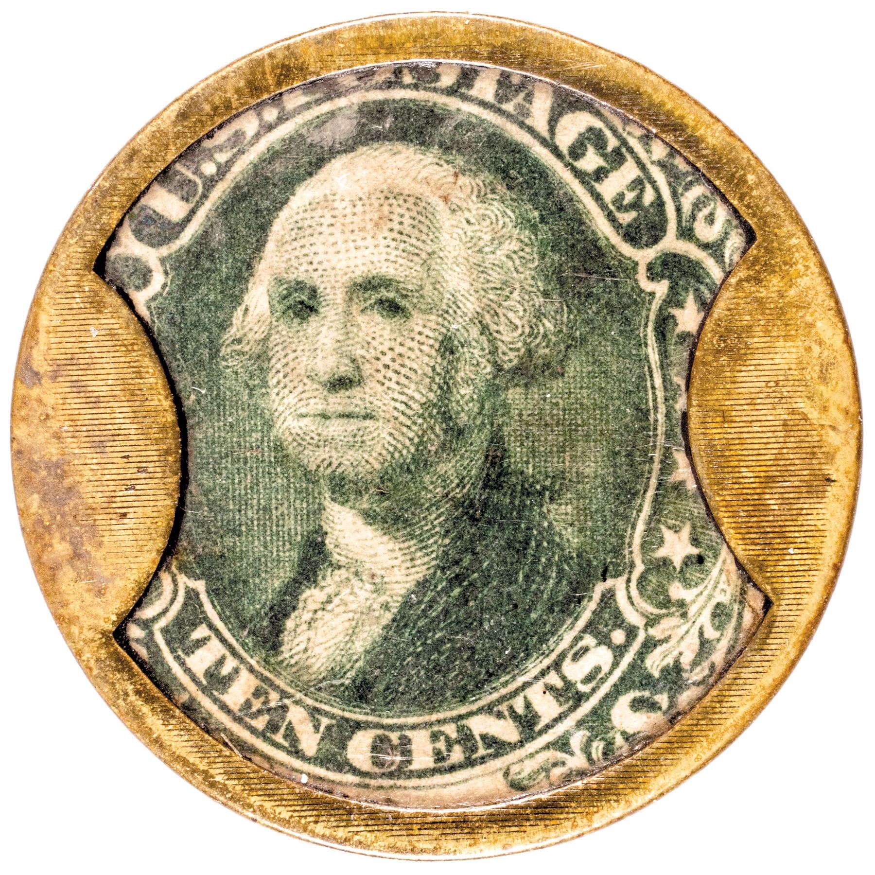 1862 Civil War Encased Postage Stamp Currency Ten Cents J. GAULT Ribbed ...