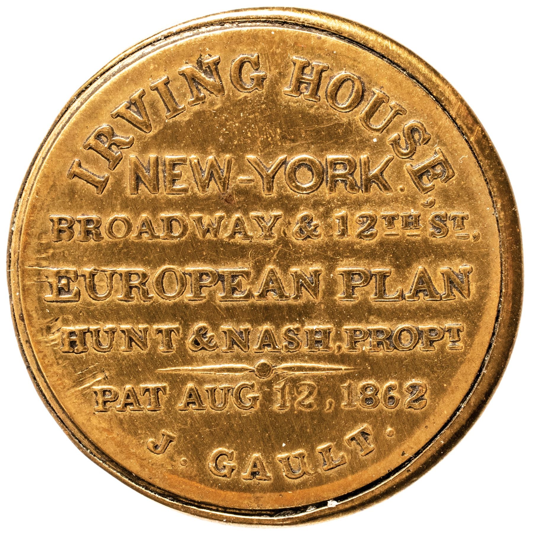 1862 Civil War Encased Postage Stamp Currency 10¢ HUNT + NASH Irving House Ribbed