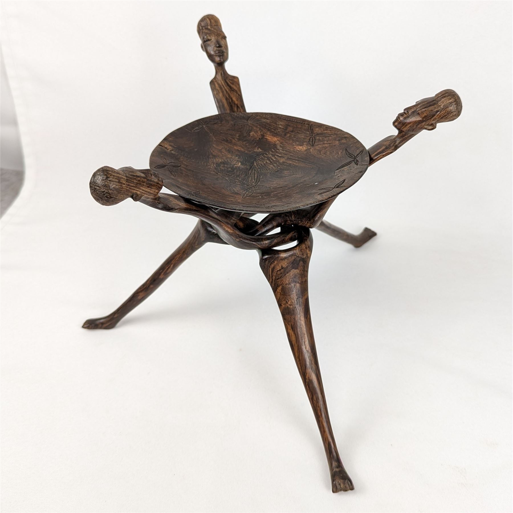 Vintage African Carved Wood Plant Stand 10" Tall