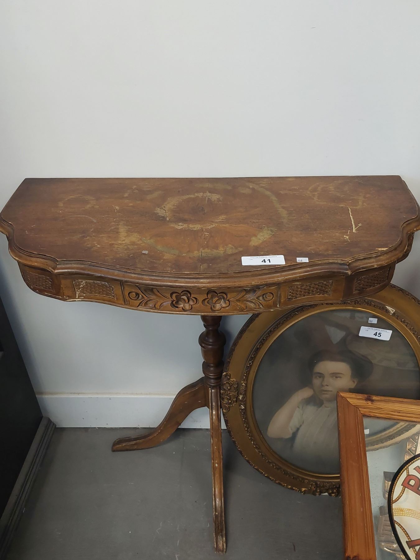 VINTAGE CARVED WOOD WALL TABLE