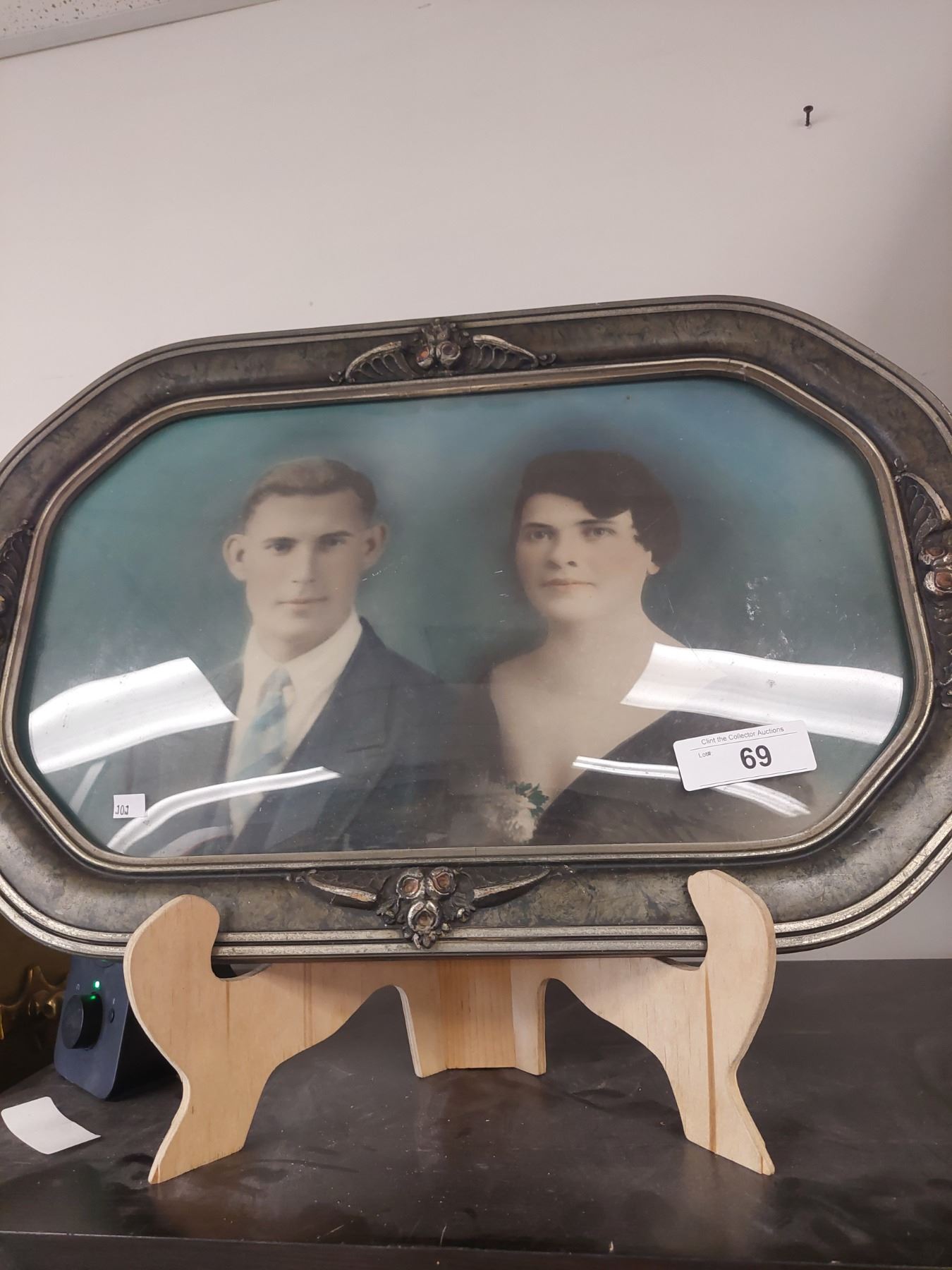 BEAUTIFULLY FRAMED CURVED GLASS PORTRAIT-1940'S