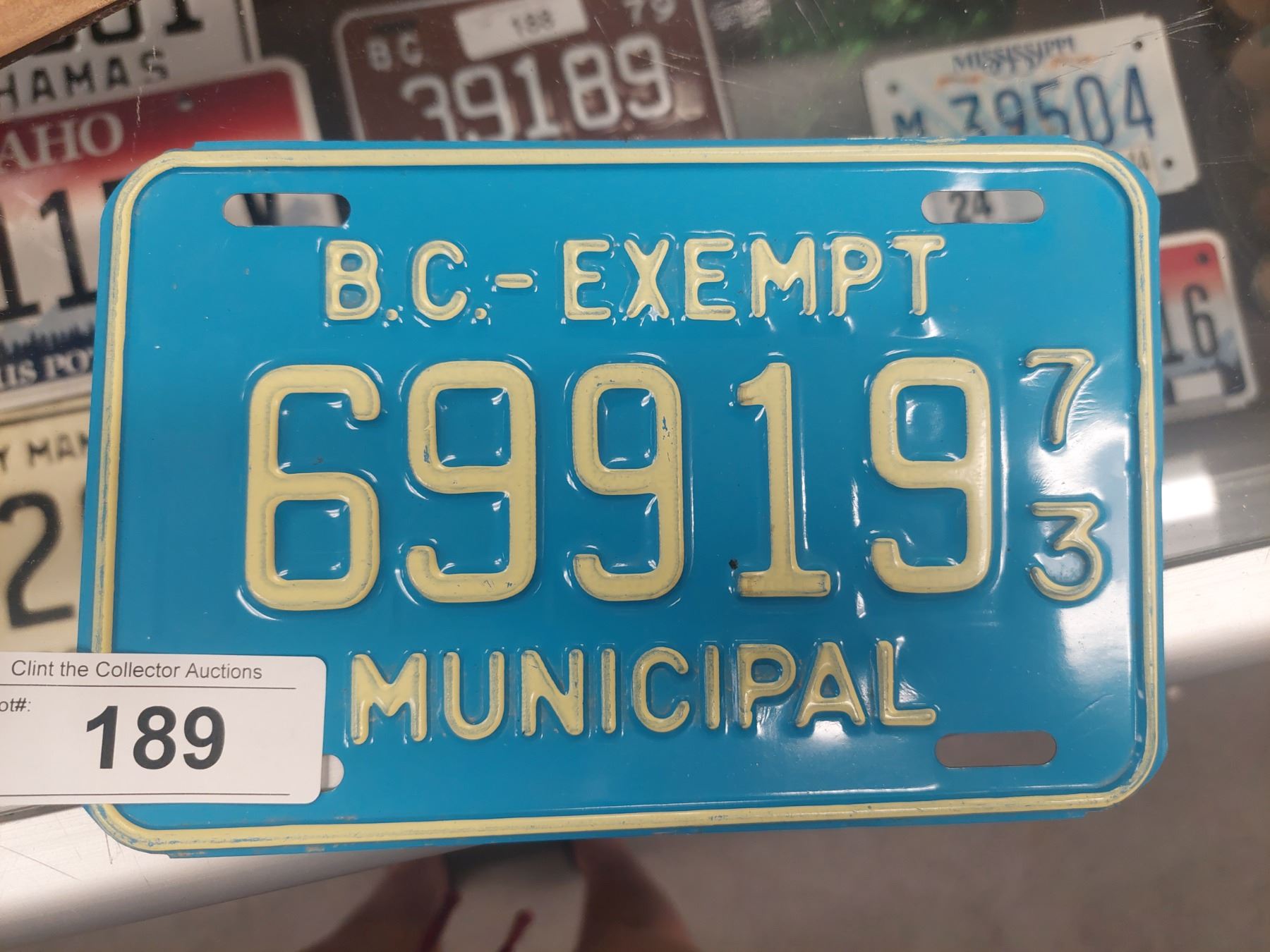 MINT UNUSED 1979 BC EXEMPT MUNICIPLE LICENSE PLATE