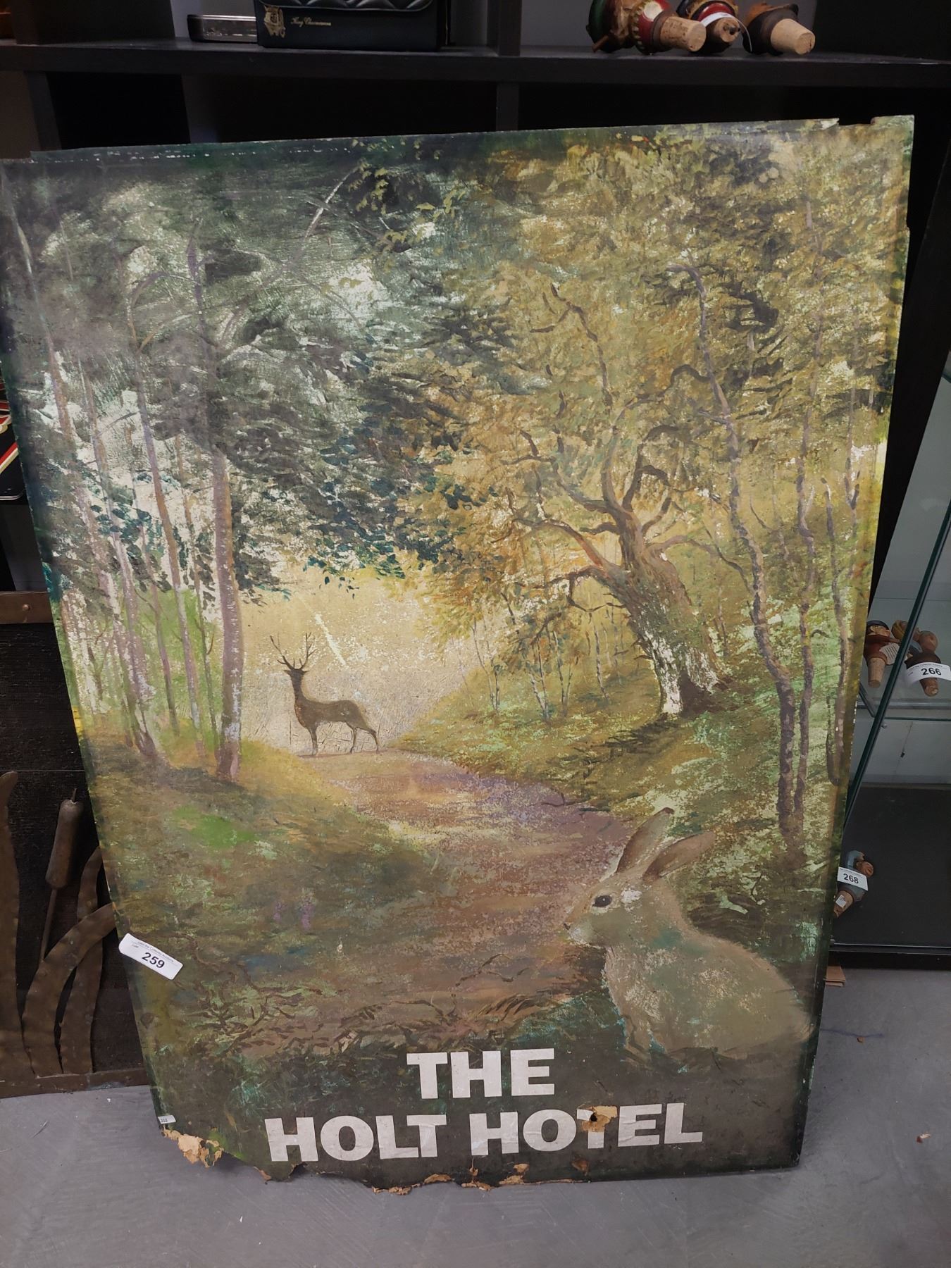 VINTAGE "HOLT HOTEL" PAINTED WOOD SIGN FROM ENGLAND