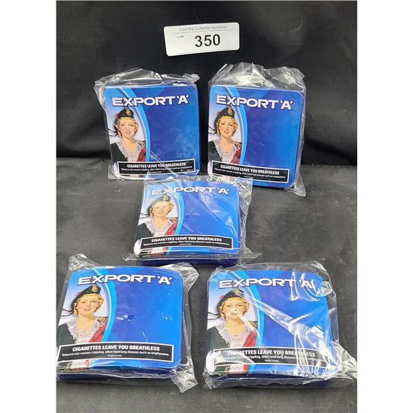 FIVE VINTAGE NOS EXPORT A CURVED CIGARETTE POCKET TINS