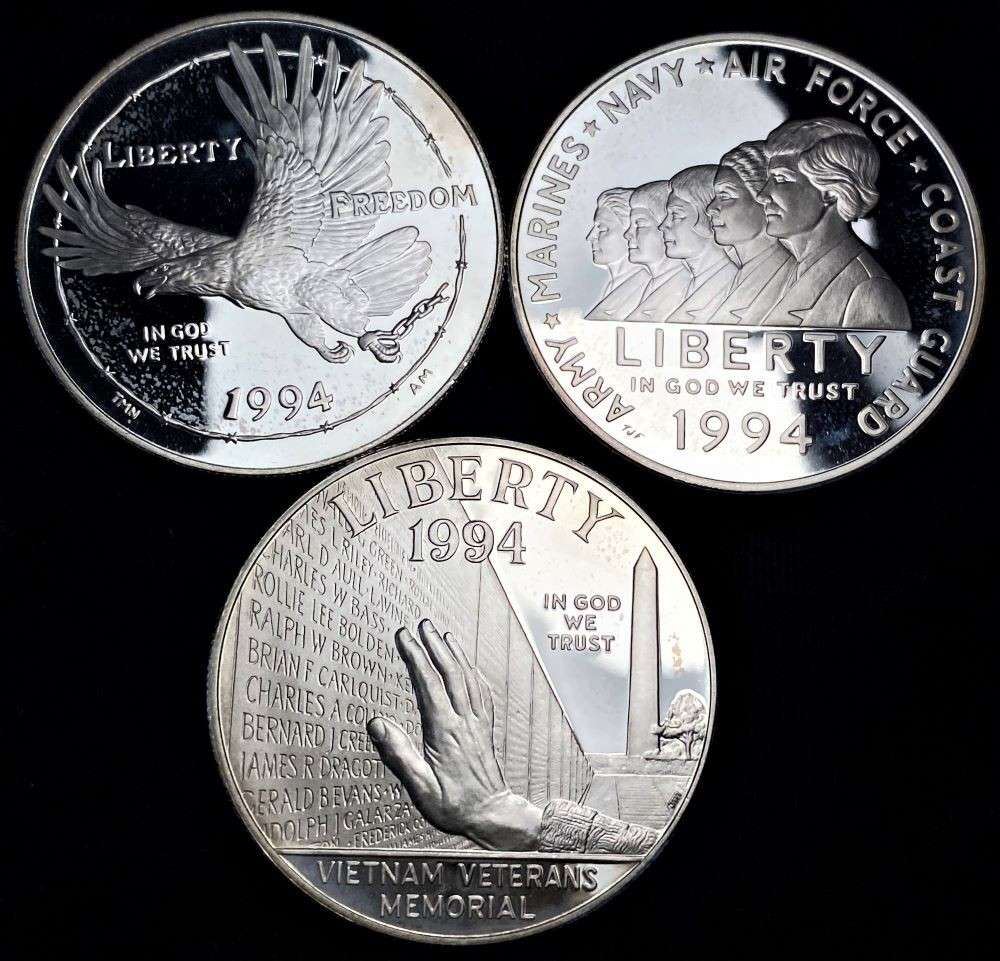 1994-P U.S. Veterans Commemorative Proof Silver Dollar Set (3-coins)