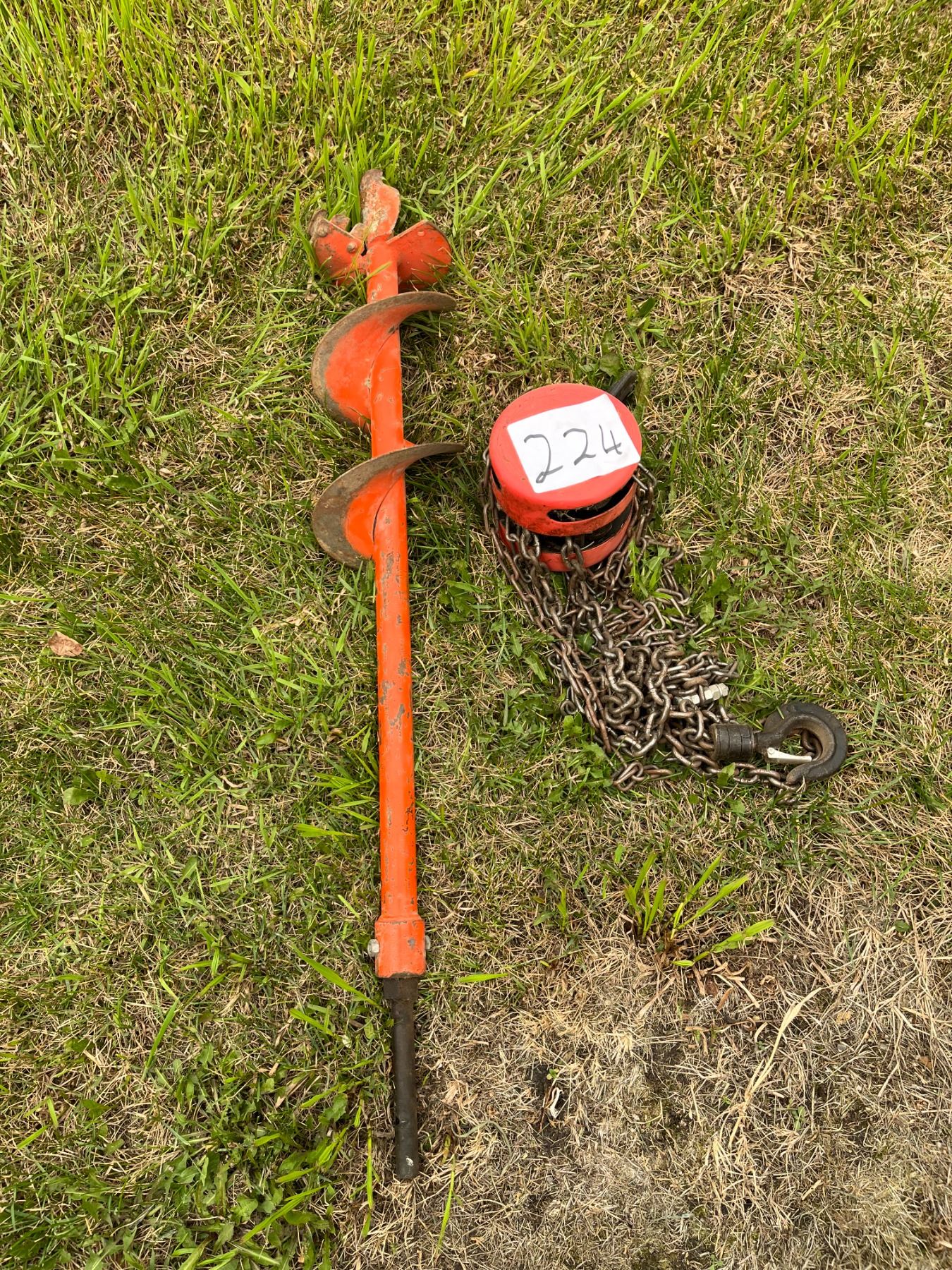 1 Ton chain hoist & post hole auger