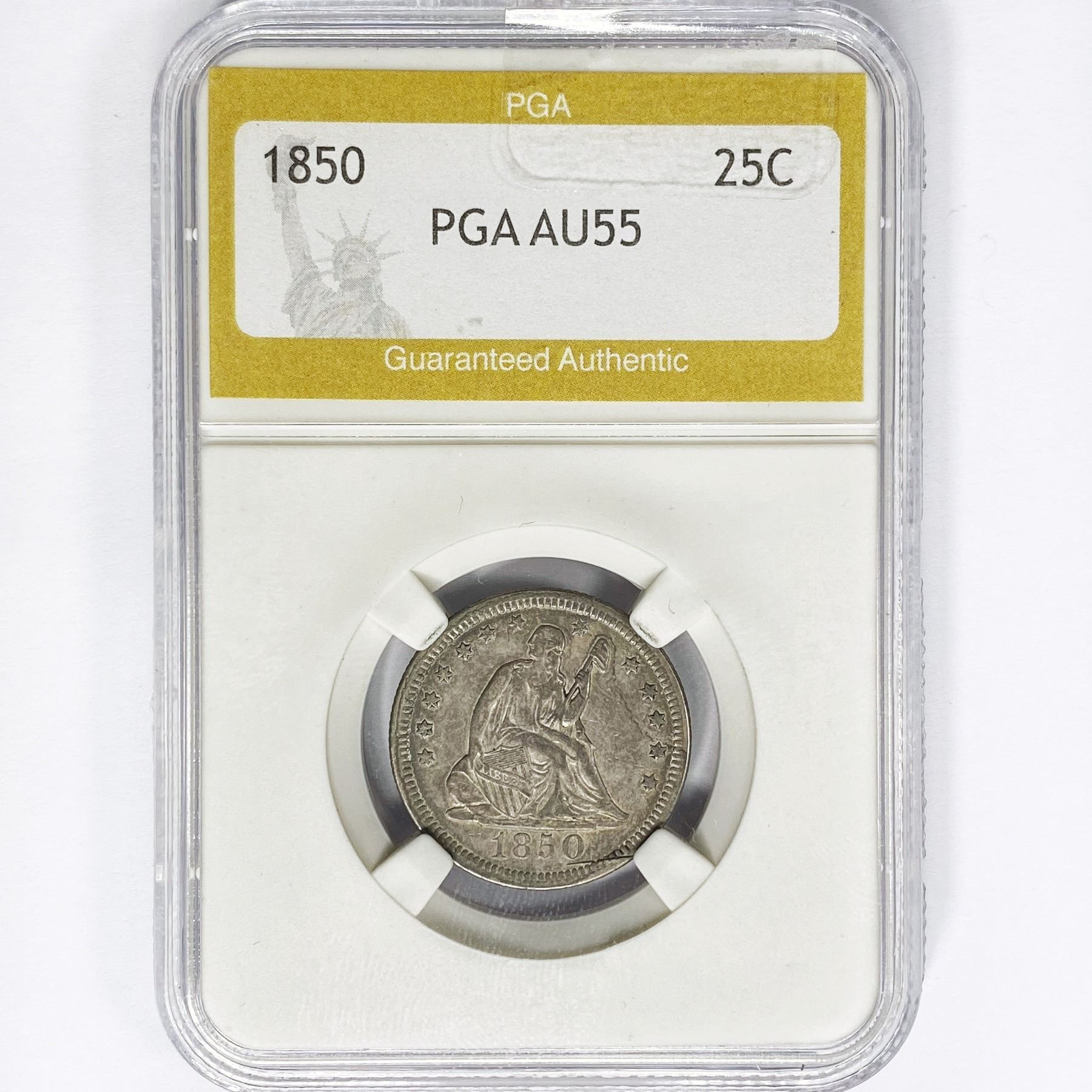 1850 Seated Liberty Quarter PGA AU55