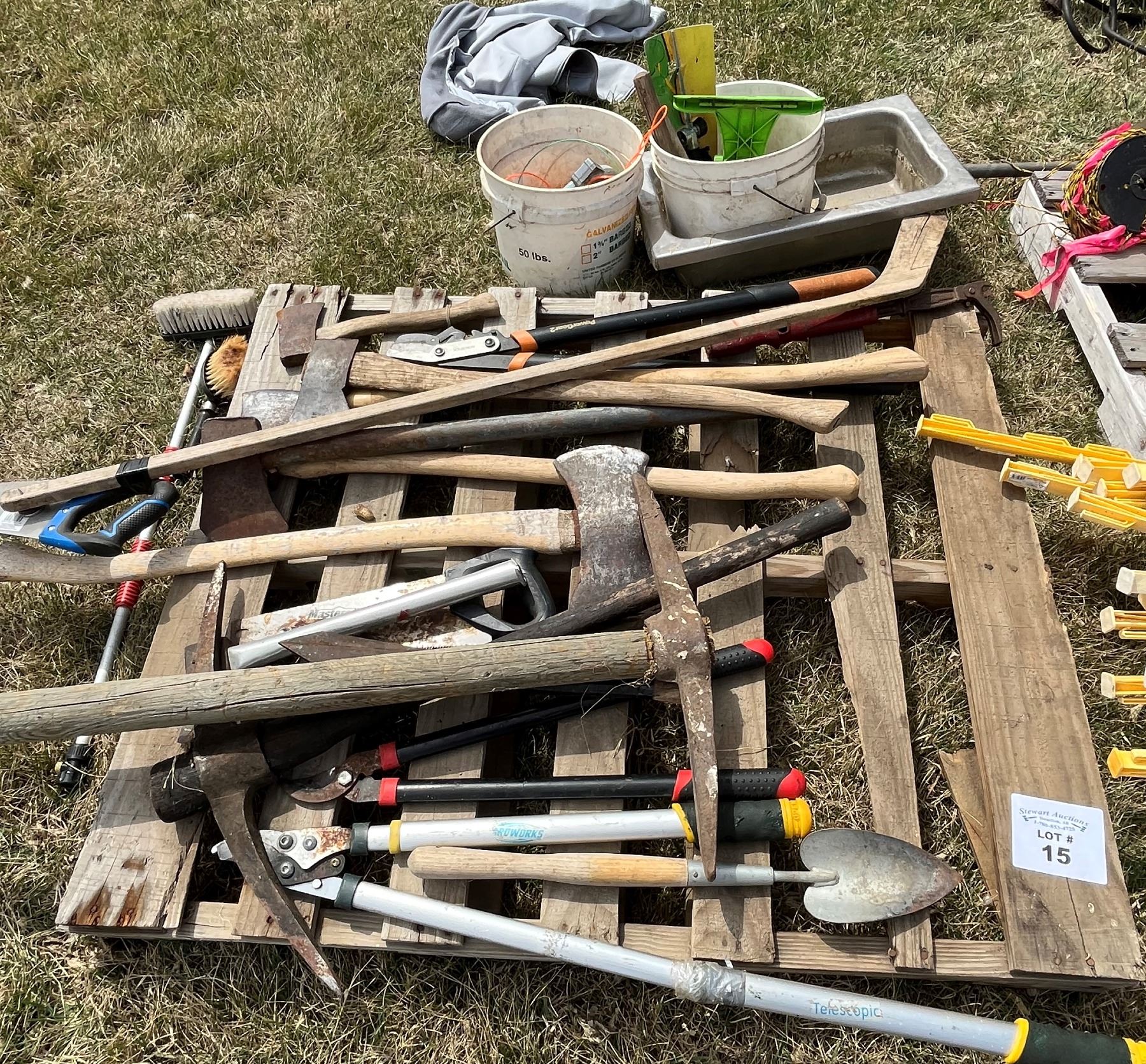 Broad axe, pick, tree trimmers etc