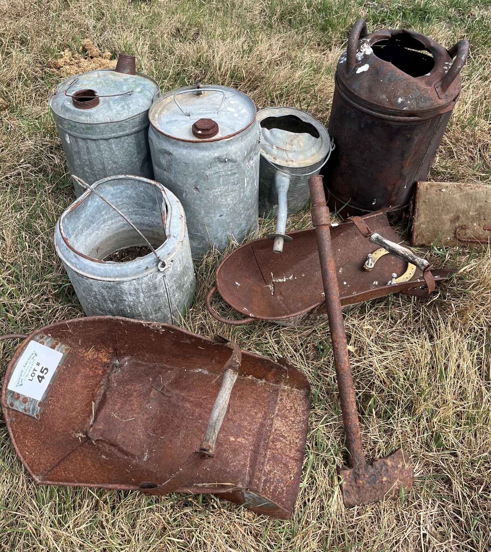 2 Grain scoops, foot warmer & old pails
