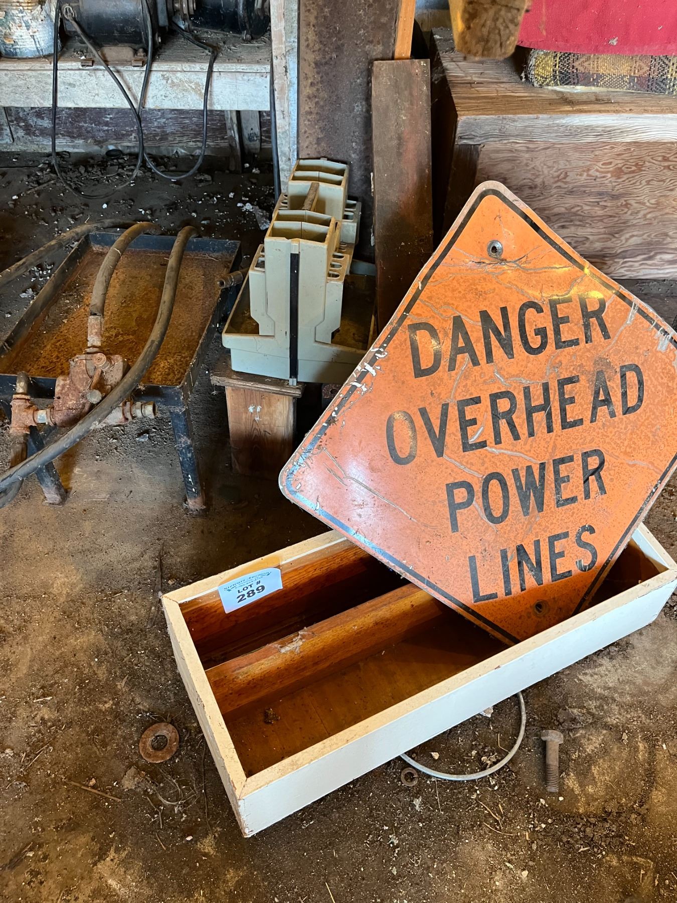 Hydraulic control, box & sign & a chunk of eye beam