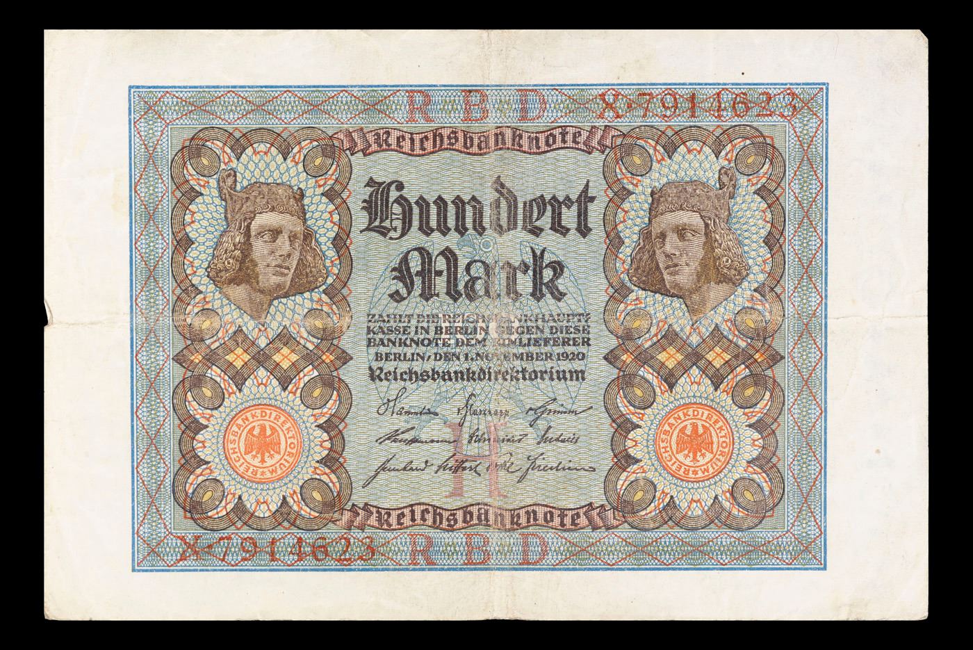 1920 Germany (Weimar Republic) 100 Marks Banknote P# 69a Grades xf