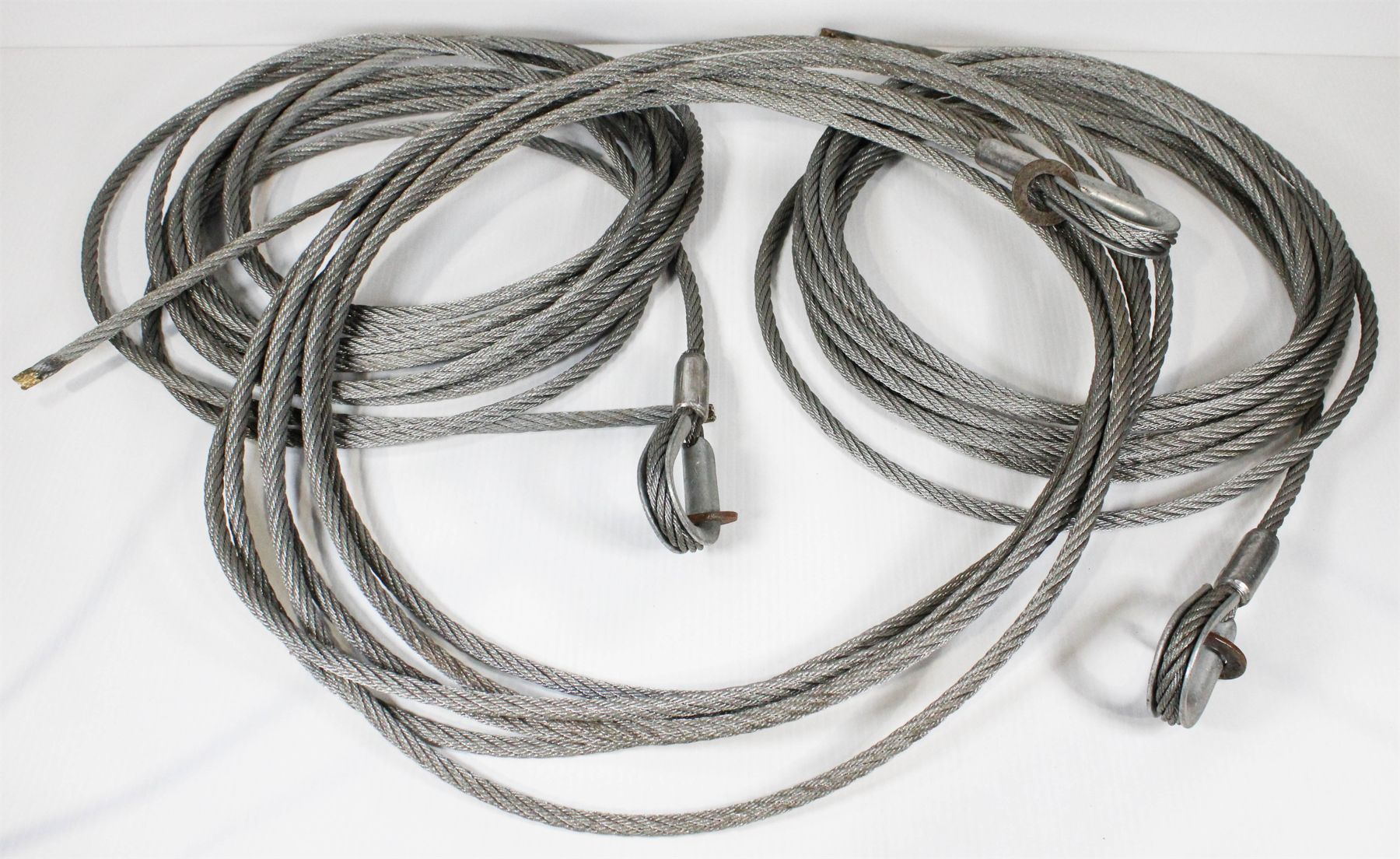 3 WIRE ROPE SECTIONS W/ HOOK ON ONE END