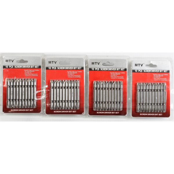 4 SCREWDRIVER BIT SETS - 10 PC EACH