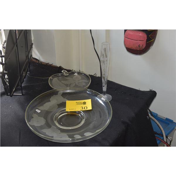 Etched Glass Bowl Plate And Vase 3 Pcs Mcclain Auctions Hawaii