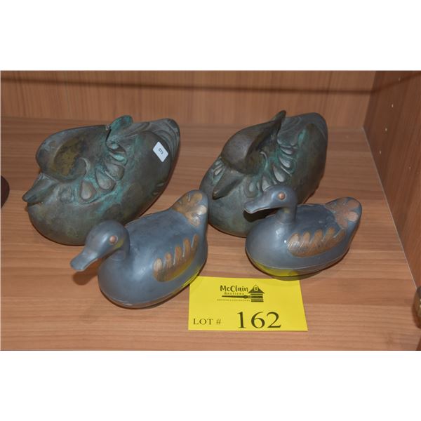 Vintage Brass Mandarin Ducks And 2 Pewter Duck Boxes 4 Pcs Mcclain