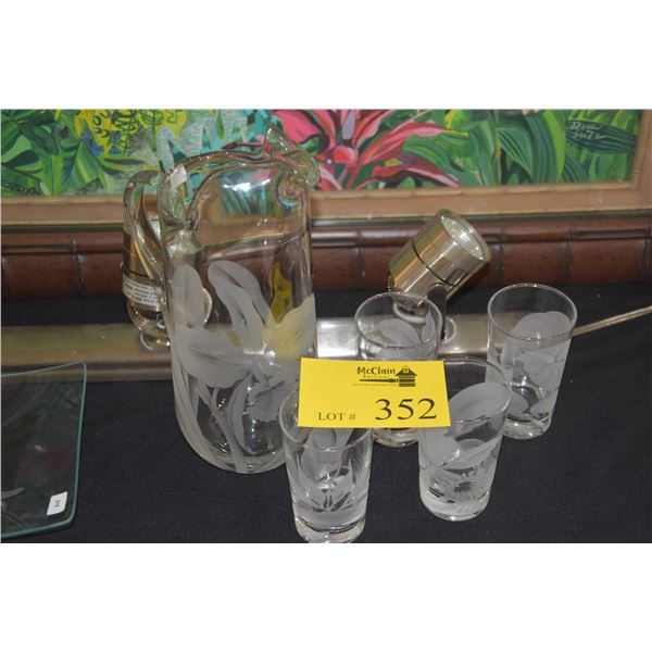 Etched Glass Pitcher And Glasses 5 Pcs