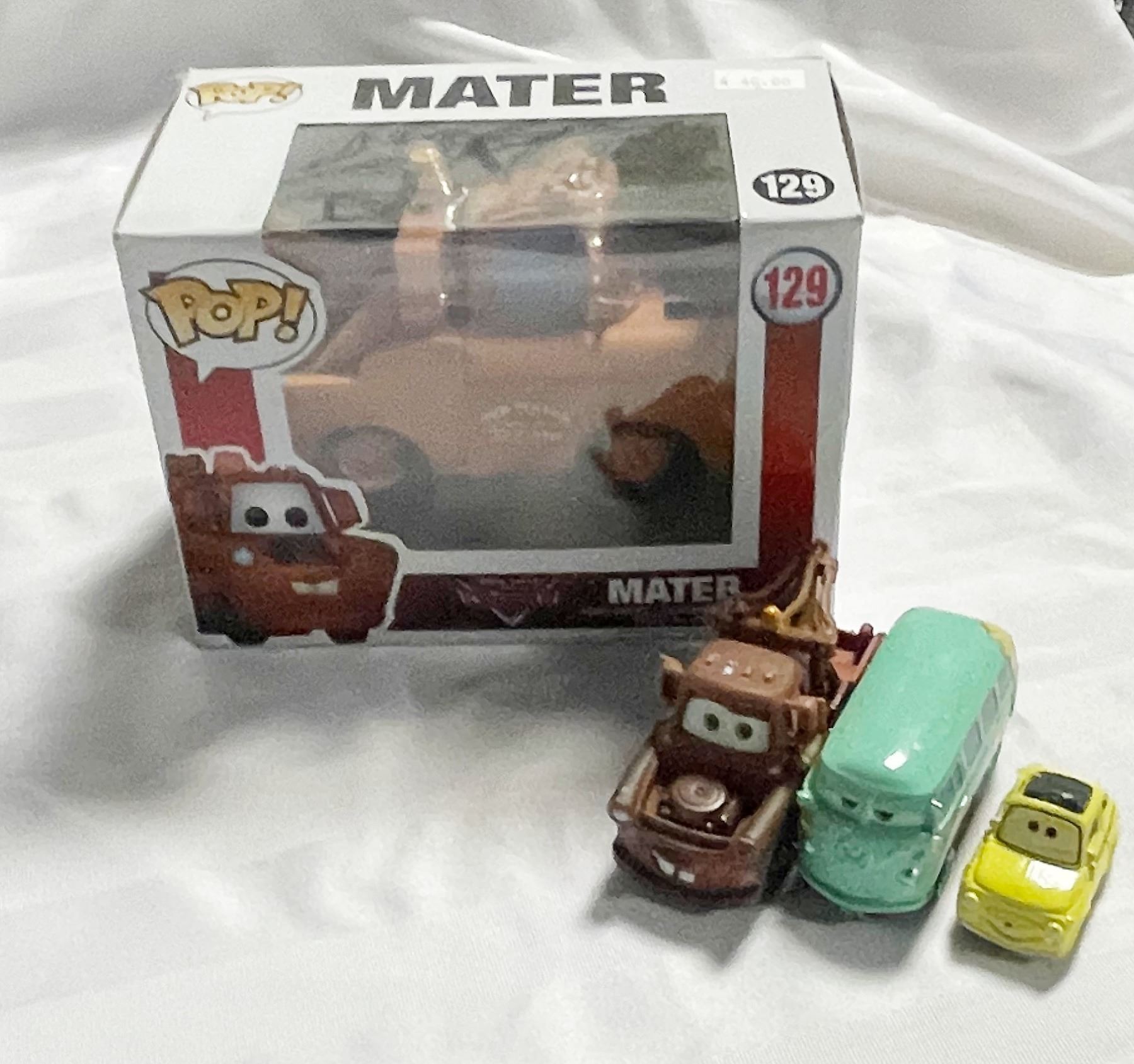 Cars Mater Funko Pop 129 AND three Pixar Toy Cars