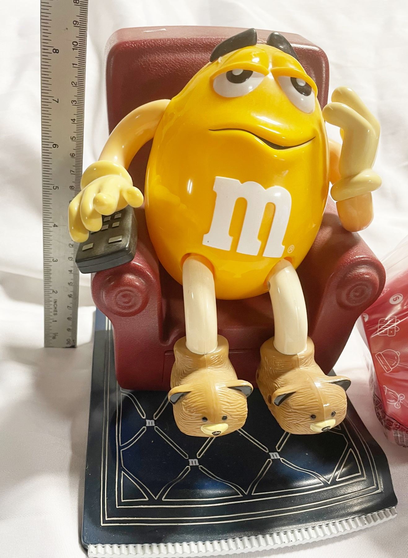 M&M Character in Arm Chair and TWO Candy DIshes (Skittles and M&Ms)