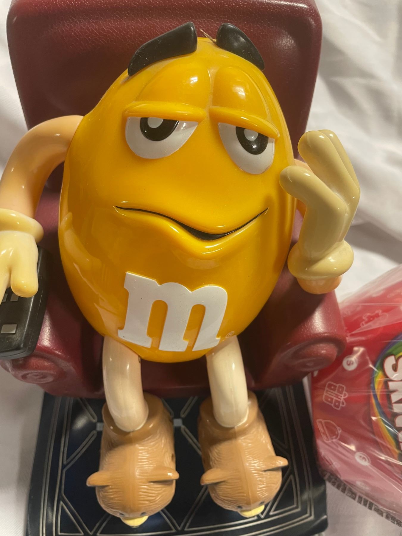 M&M Character in Arm Chair and TWO Candy DIshes (Skittles and M&Ms)