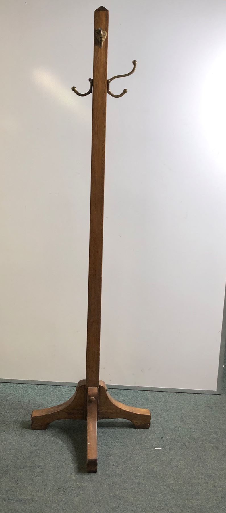 Antique oak coat tree 66in H