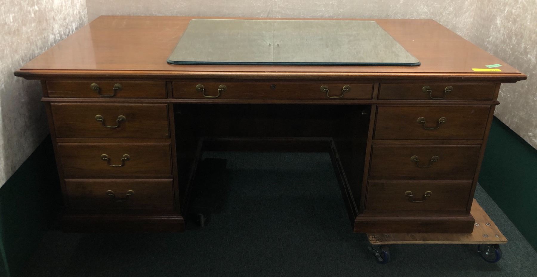 Large solid wood double pedestal desk 75in 37in D 30in H