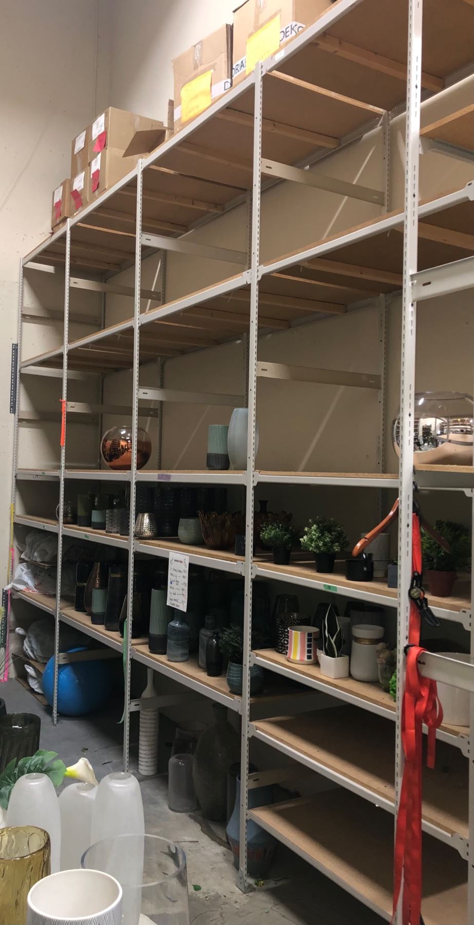 White industrial shelving rack - Includes 5 Vertical beams and 44 ...