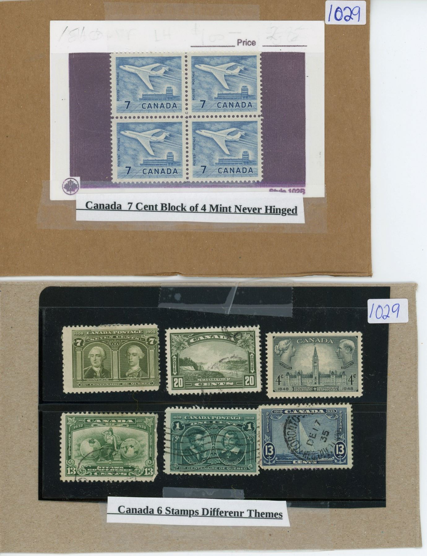 7c Block of 4 airplane stamps - mint & 6 Different themed stamps ...