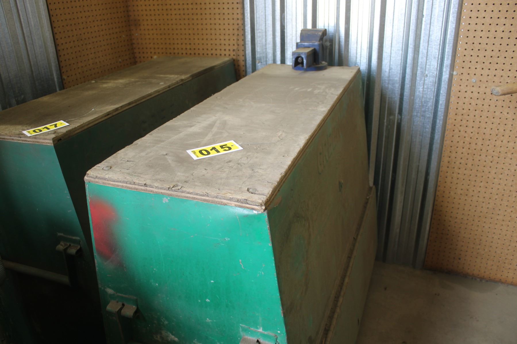 Work site job box with vise.