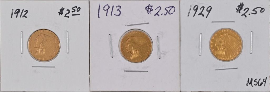 3 Indian Head $2.5 Gold Coins