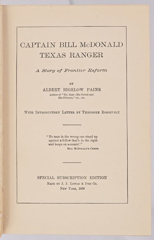 "Captain Bill McDonald" Texas Ranger