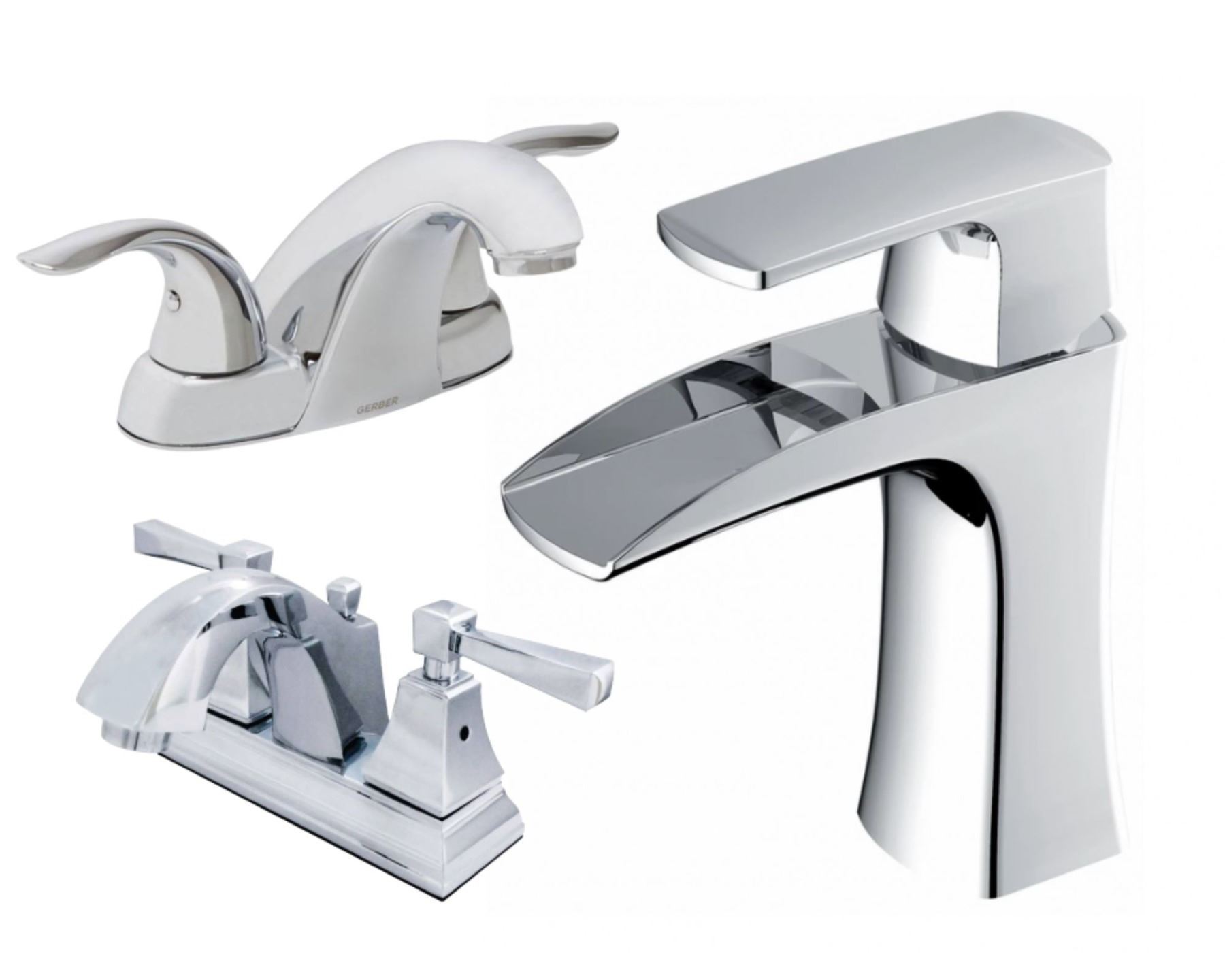 Large group of assorted bathroom/lavatory faucets (new in box)