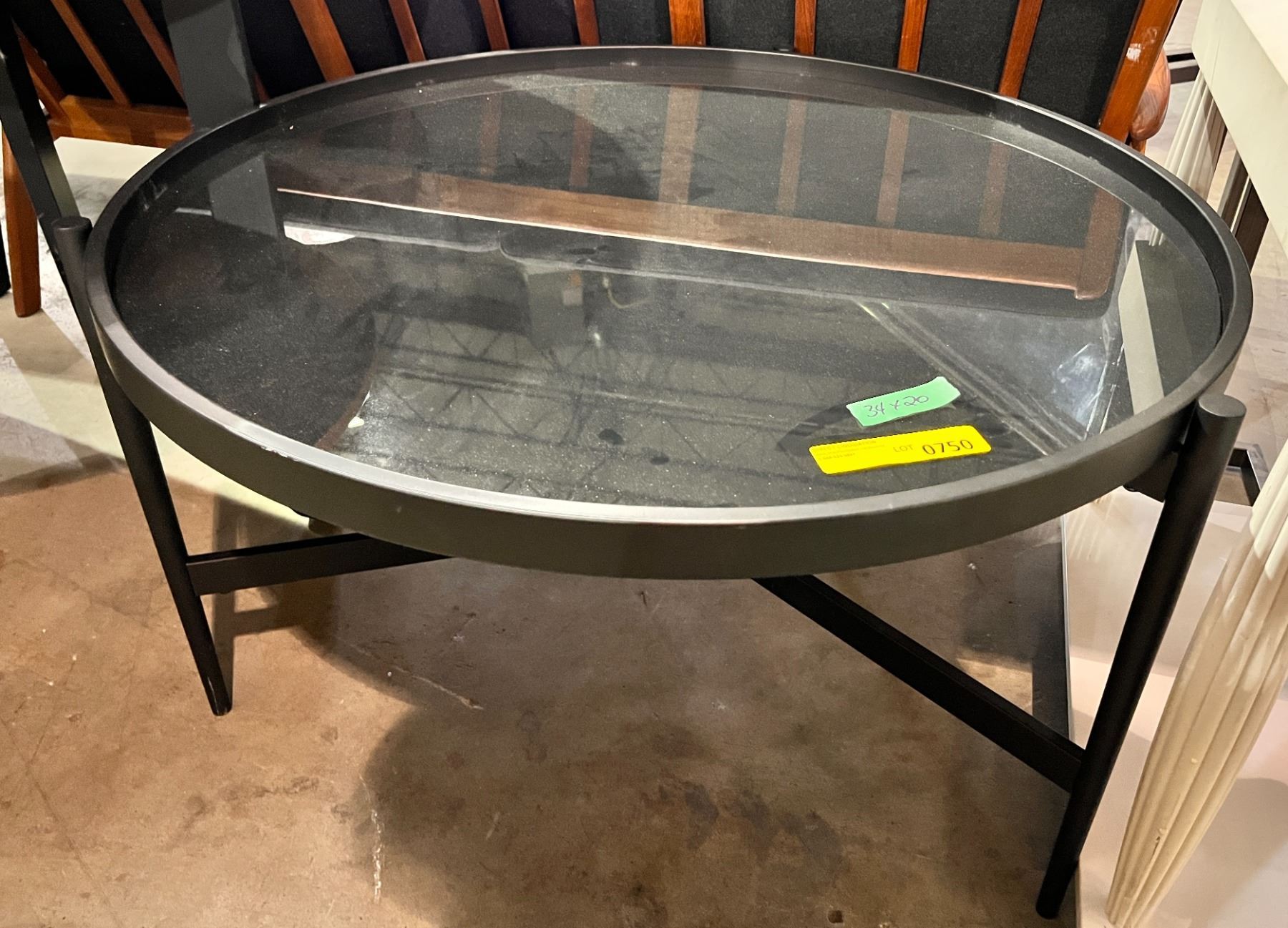 Smoke glass top aluminum framed round coffee table (34 round x 20 H)