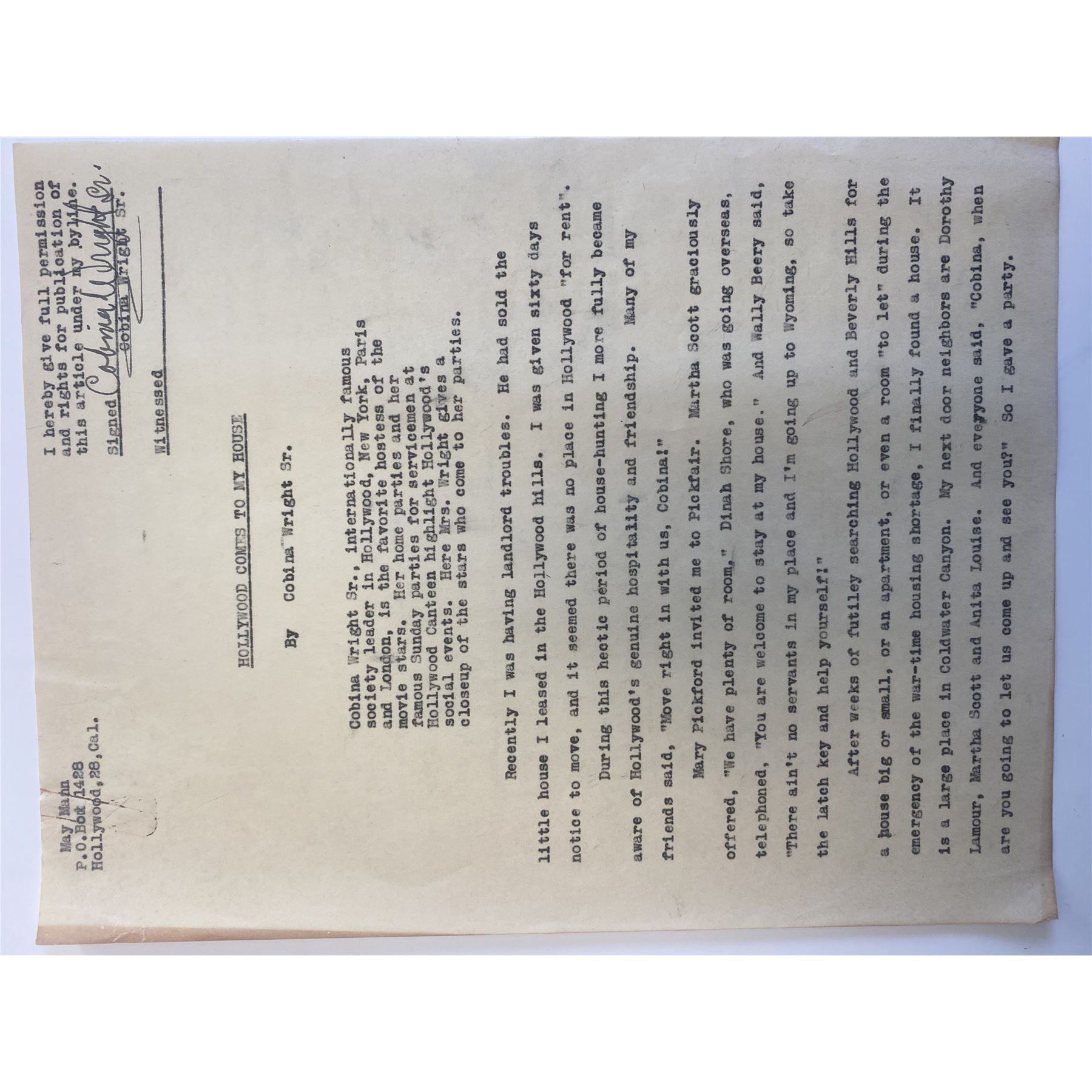 Corbin Wright Sr. signed document