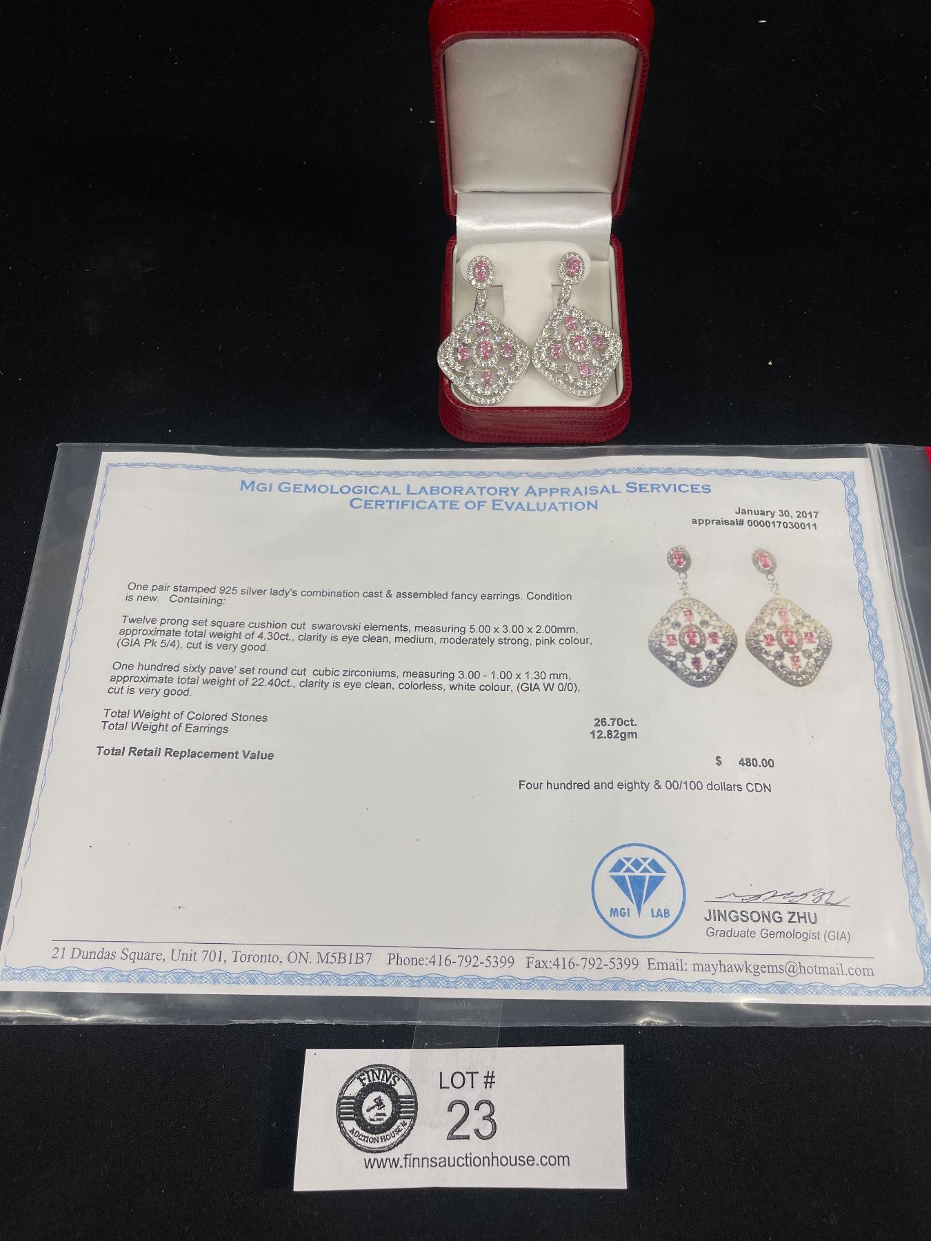 Stamped 925 Fancy Crystal Earrings w/ Appraisal Certificate. Retail ...