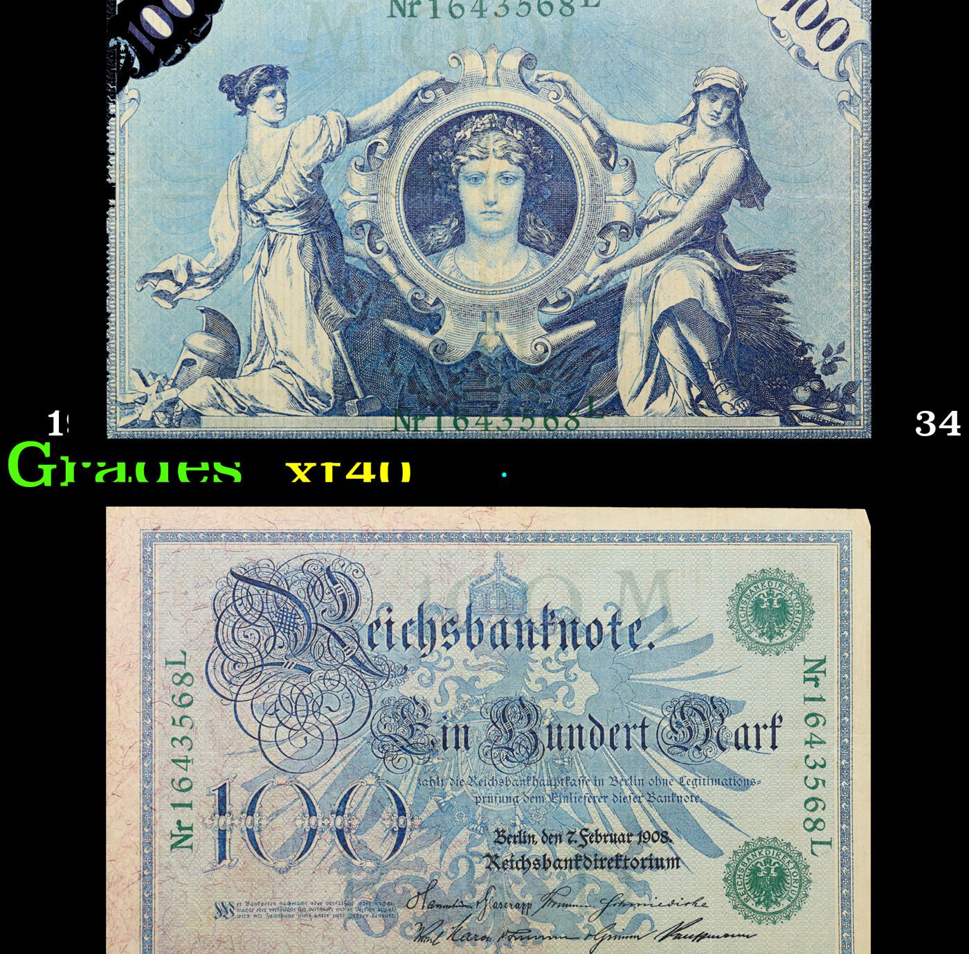 1908 Imperial Germany 100 Mark note P# 34 Grades xf