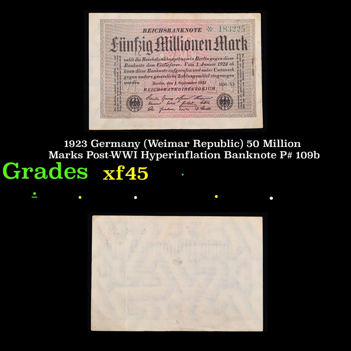 1923 Germany (Weimar Republic) 50 Million Marks Post-WWI Hyperinflation ...