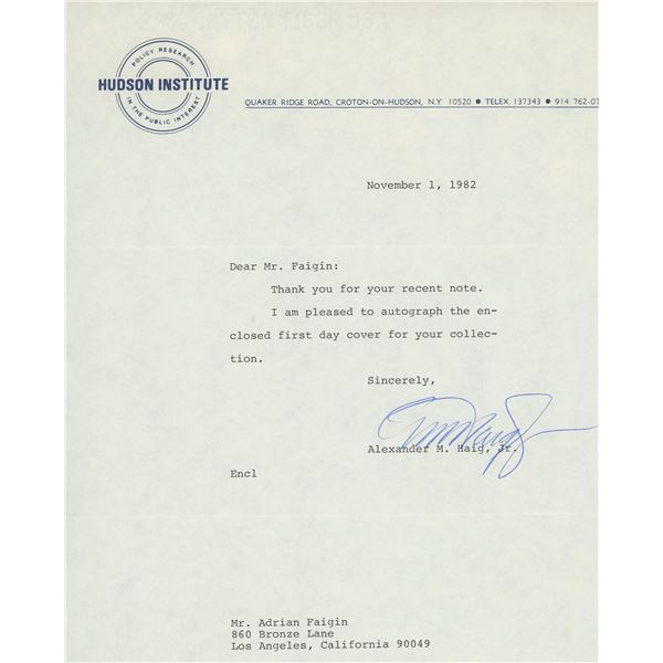 Alexander Haig signed letter