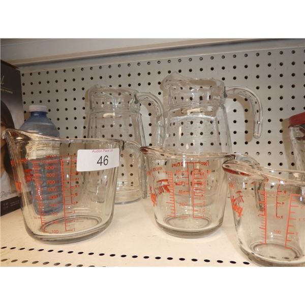 Anchor measuring cups & 2 glass pitchers