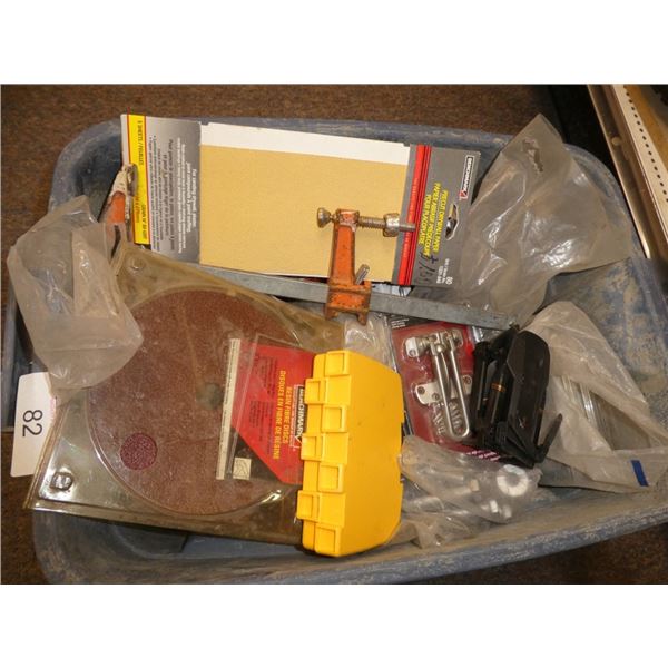 sand paper, clamp, bit set, screws