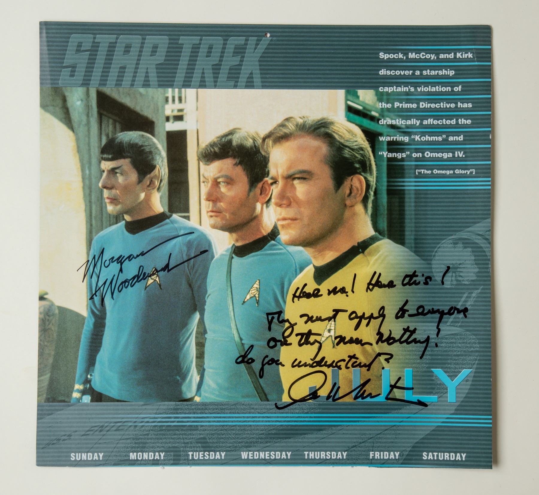 Star Trek episode “The Omega Glory” Calendar Page