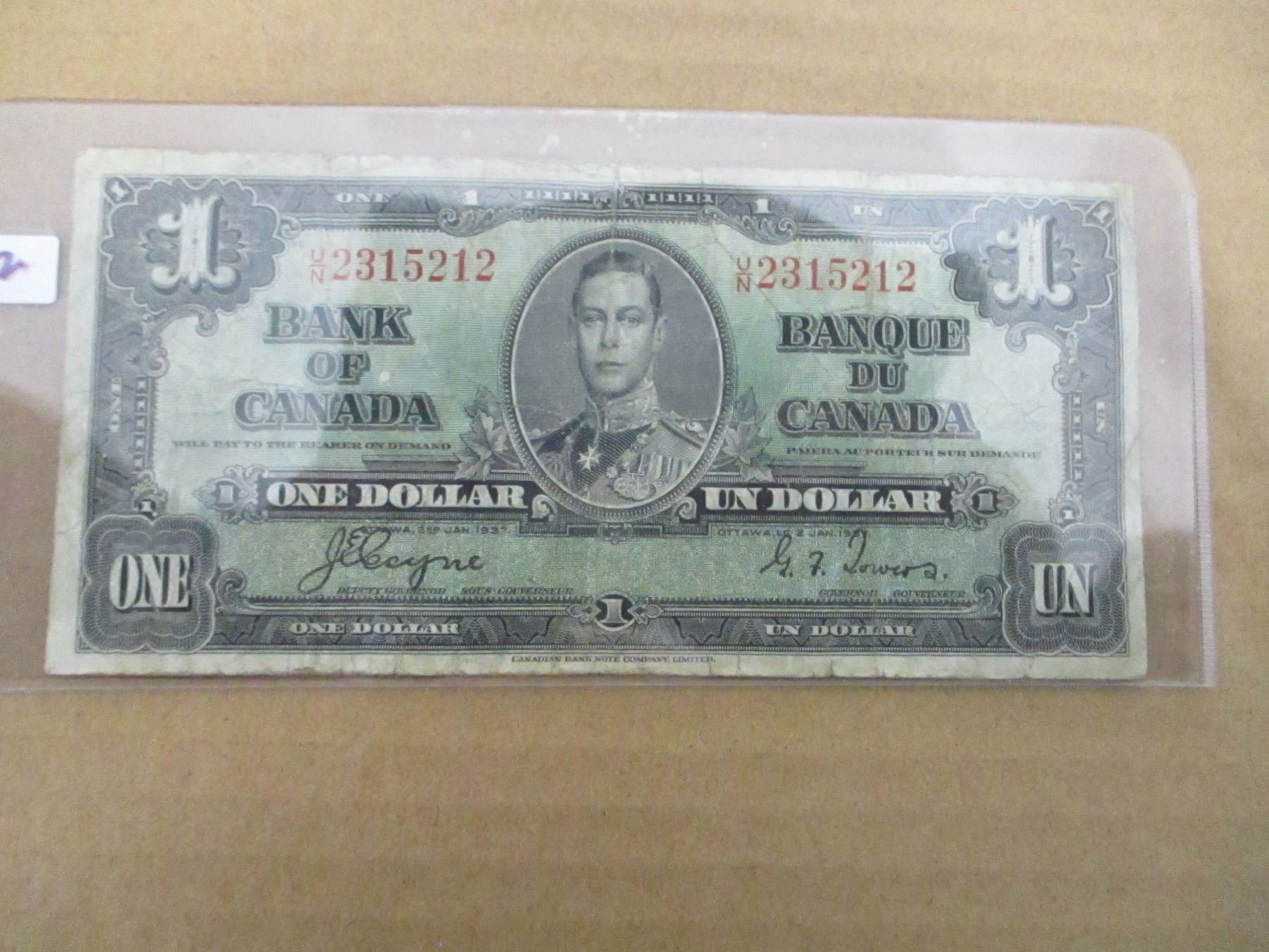 1937 BANK OF CANADA KING GEORGE VI DOLLAR BILL