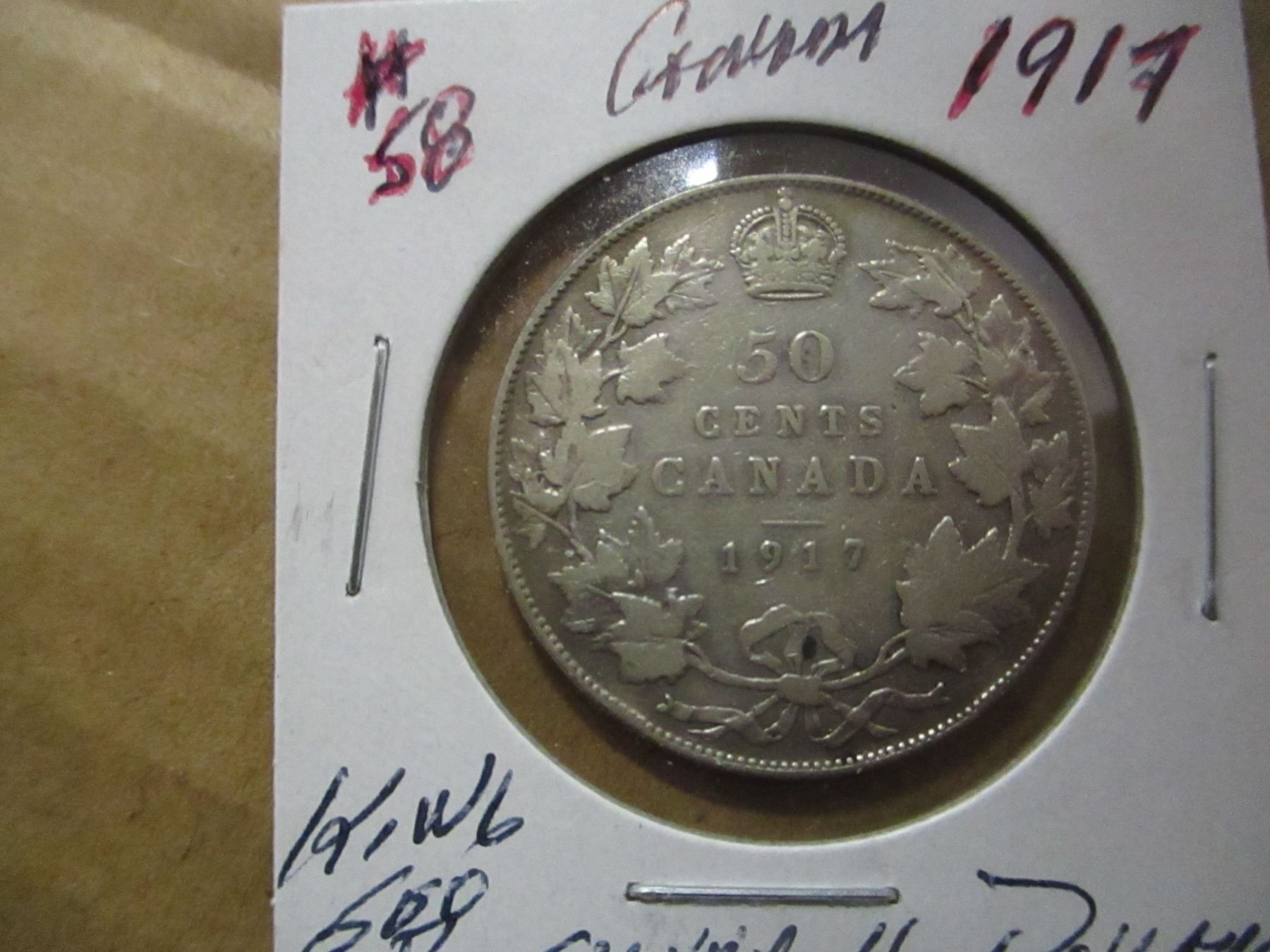 1917 CANADA KING GEORGE V SILVER HALF DOLLAR