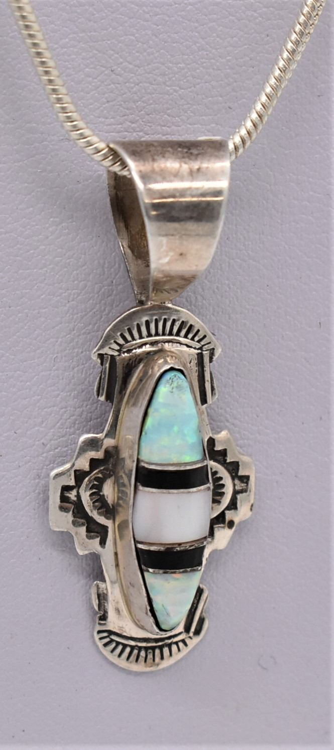 Navajo Sterling Inlay Cross Pendant Necklace