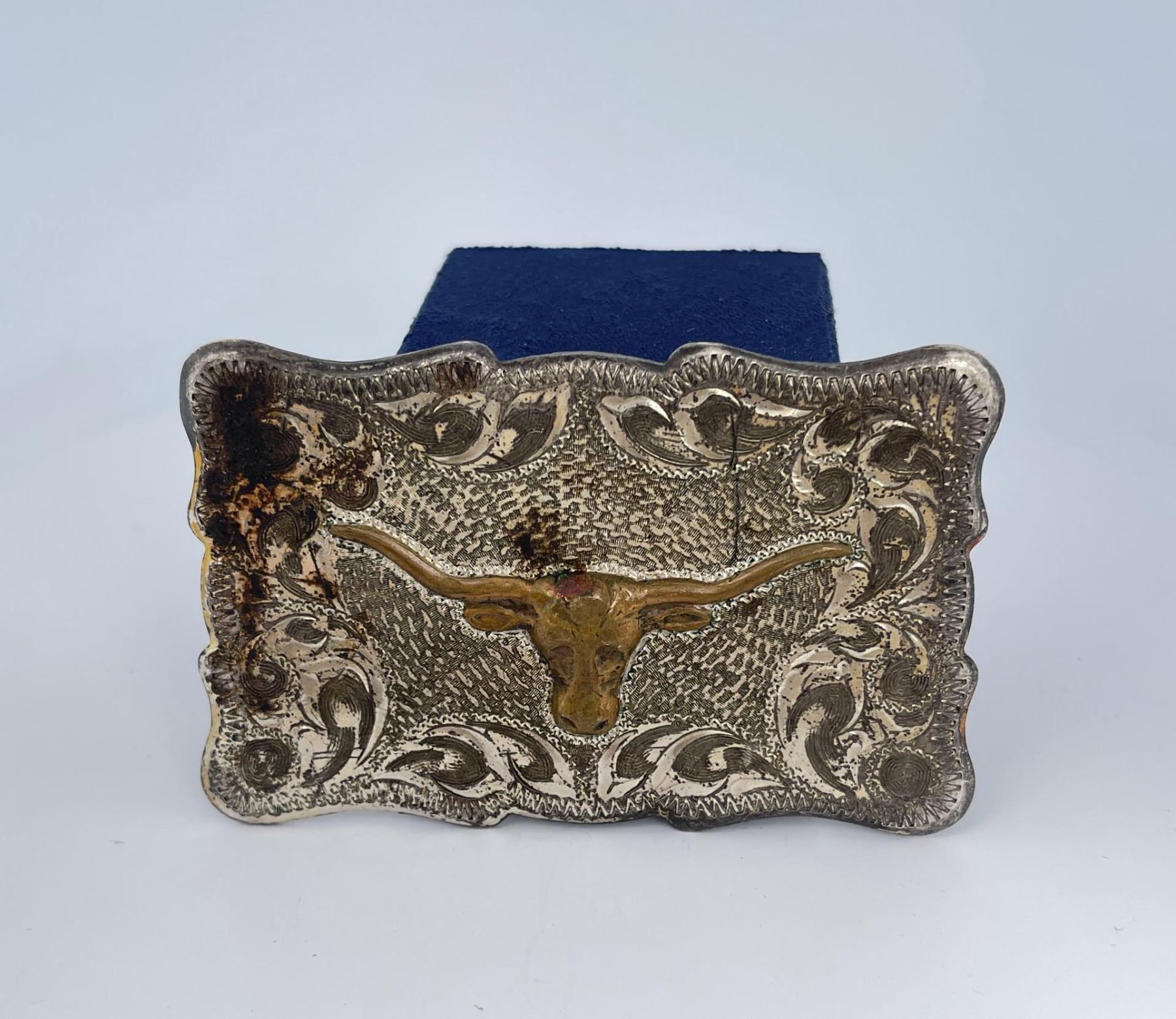 1950s Sterling Silver Cowboy Belt Buckle Longhorn