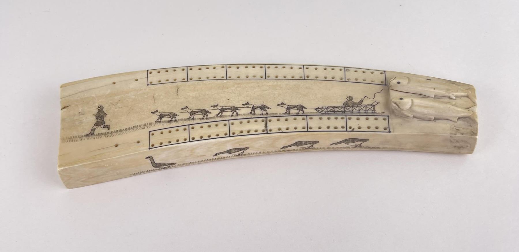 Antique Eskimo Inuit Walrus Cribbage Board