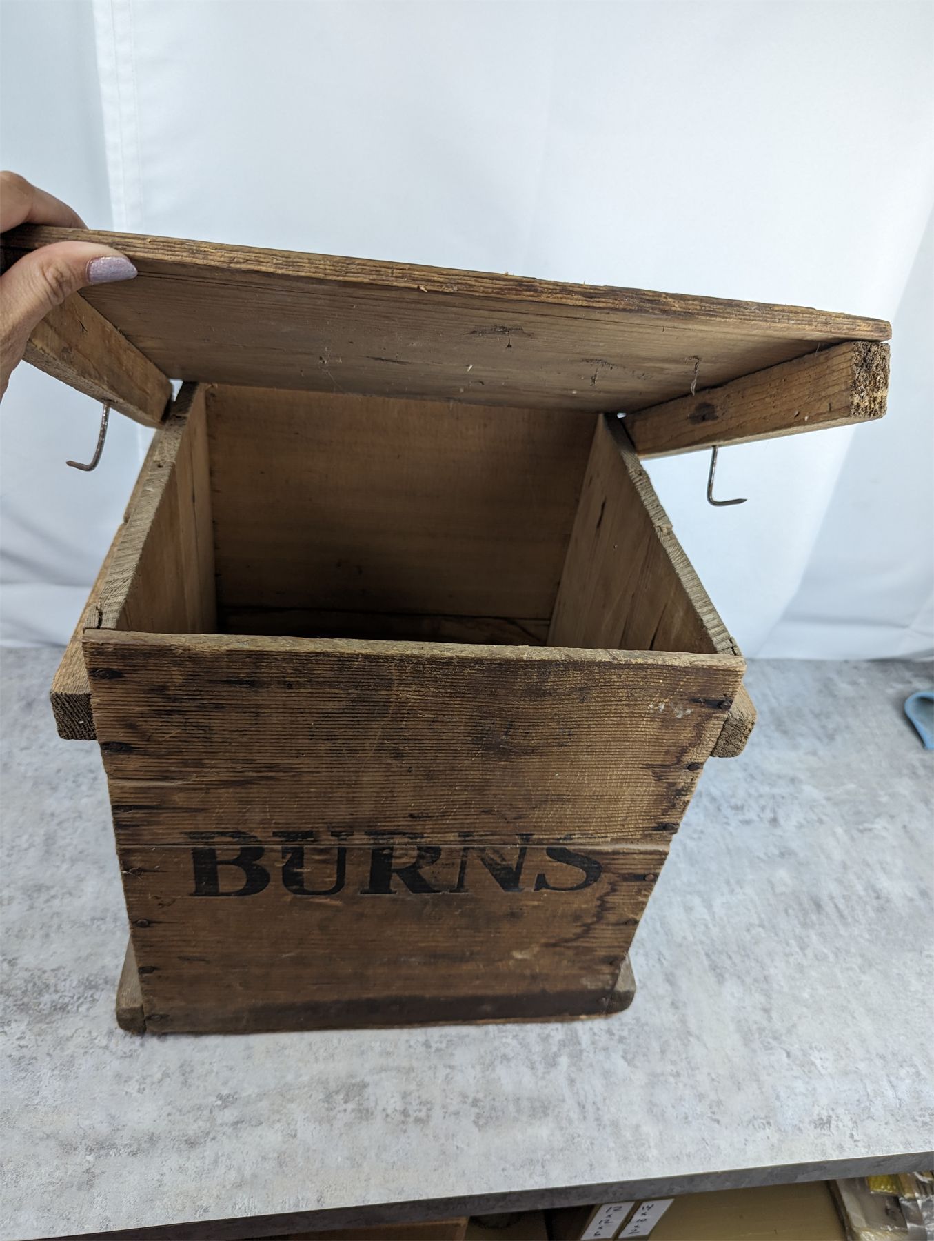 RARE! Vintage Burns Wood Box with Lid