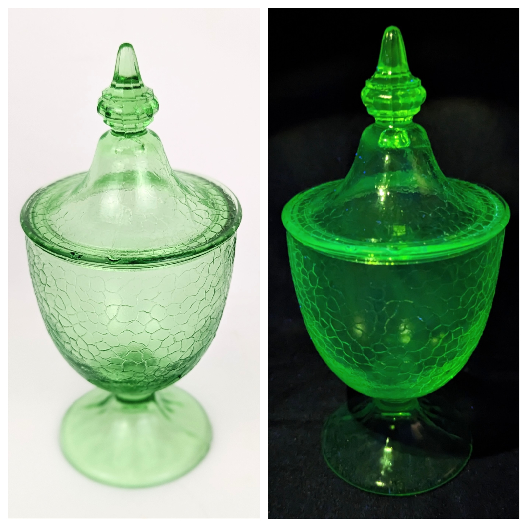 Vintage Uranium Ware Crackle Glass Candy Dish