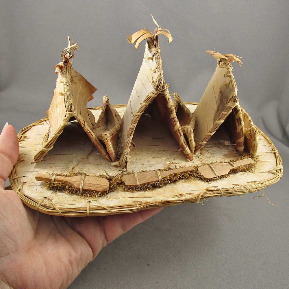 Vintage Birch Bark Artcraft Tipi & Canoes