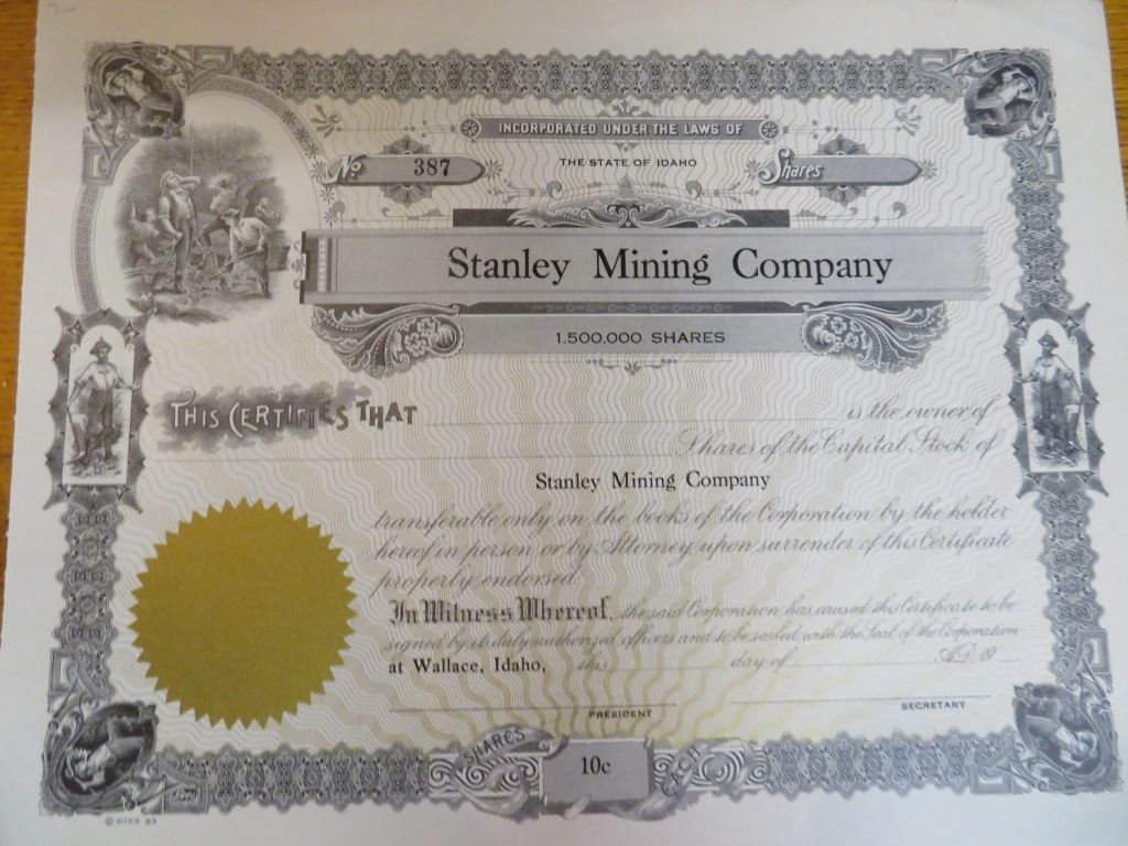 Stanley Mining Co. Stock Certificate